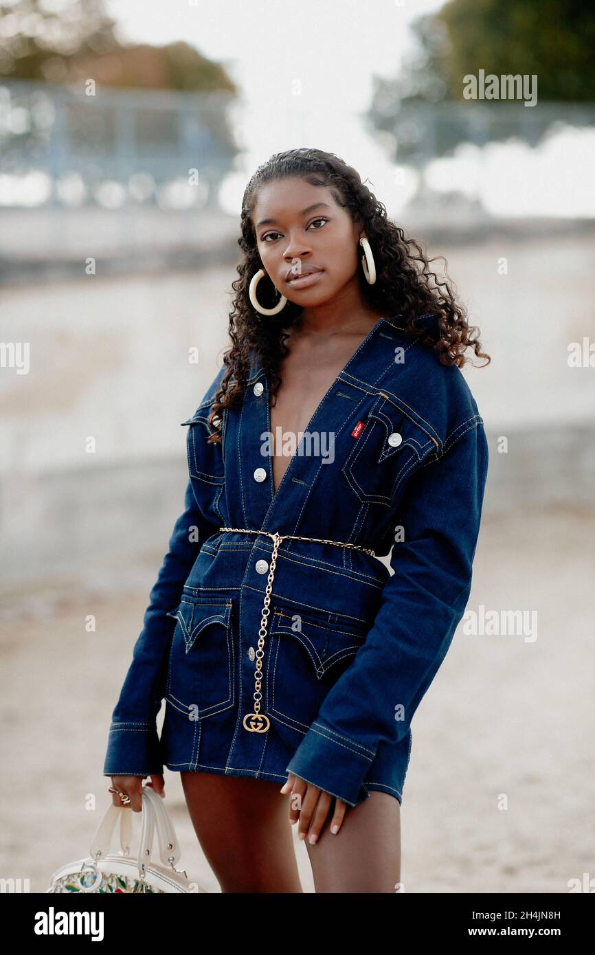 Street style, Miya Rae Lin arriving at Dior Spring Summer 2022 show, held at Tuileries Garden ...