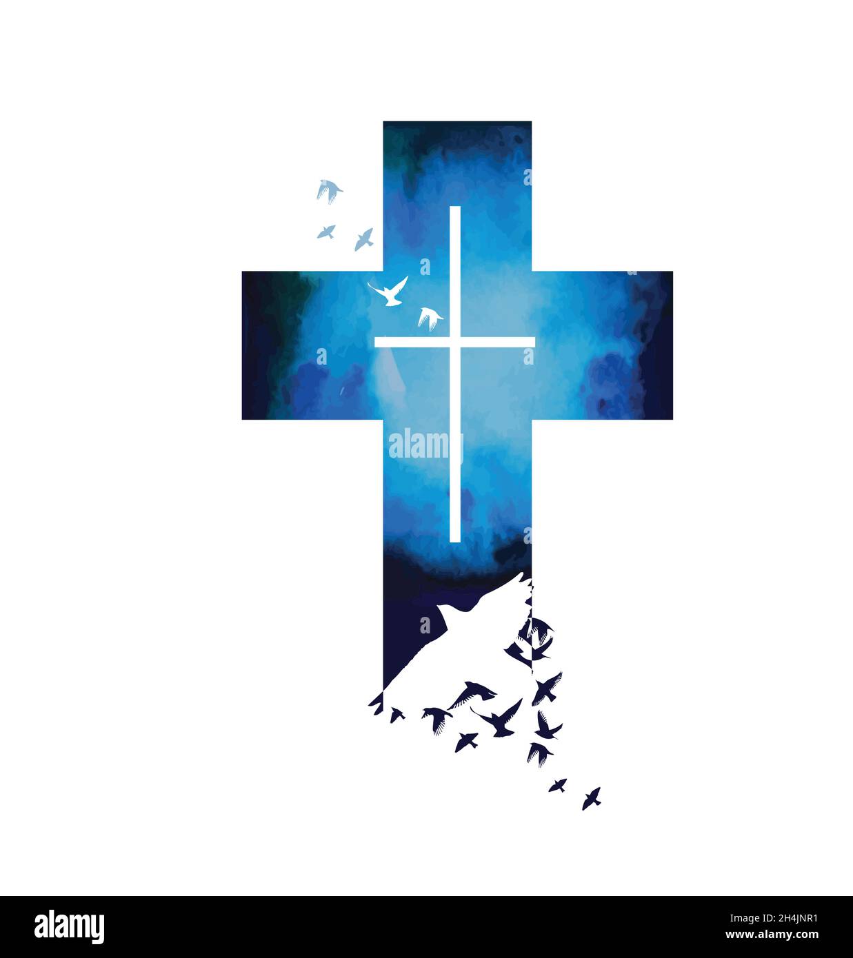 A blue cross of flying birds. Vector illustration Stock Vector Image ...
