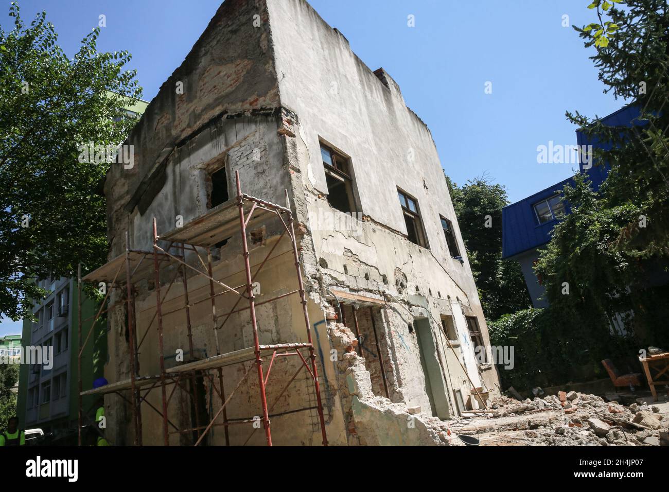 Remains of hurricane or earthquake disaster damage or abandoned on ...
