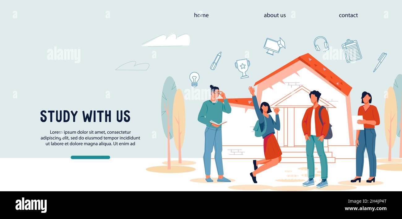 Group of modern university or college students, flat vector ...