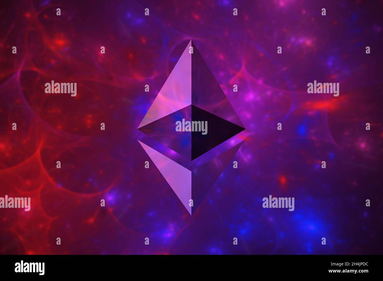 A cryptocurrency concept. Of the Ethereum symbol. With a quantum ...