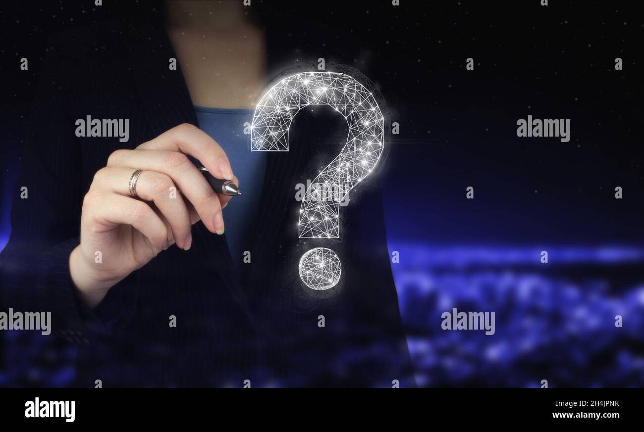 FAQ Concept image.Find answer online. Hand holding digital graphic pen ...