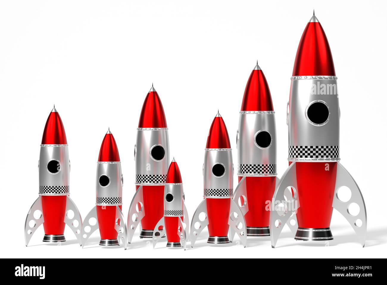 Silver and red toy rockets - 3D illustration Stock Photo - Alamy