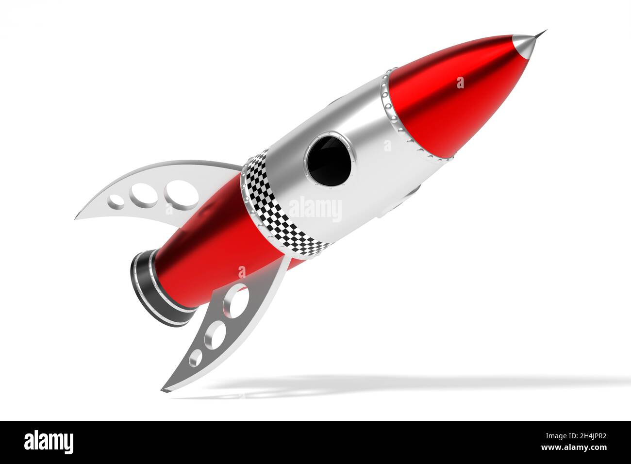 Silver and red toy rocket - 3D illustration Stock Photo - Alamy