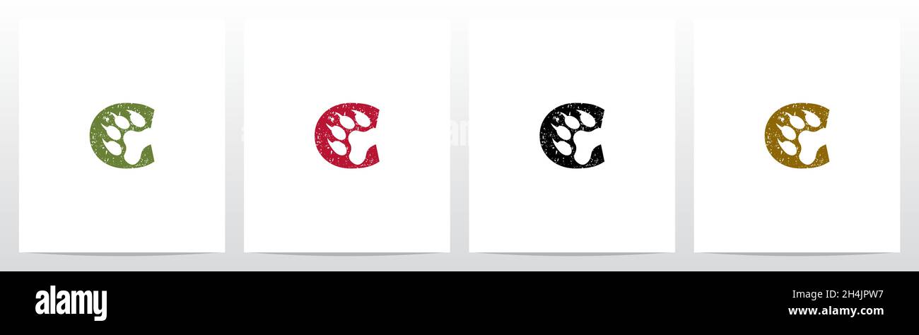 Paw Print With Claws On Letter Logo Design C Stock Vector Image & Art ...