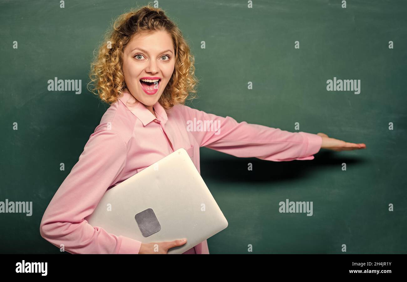 School education concept. School lecturer explaining topic. Woman ...
