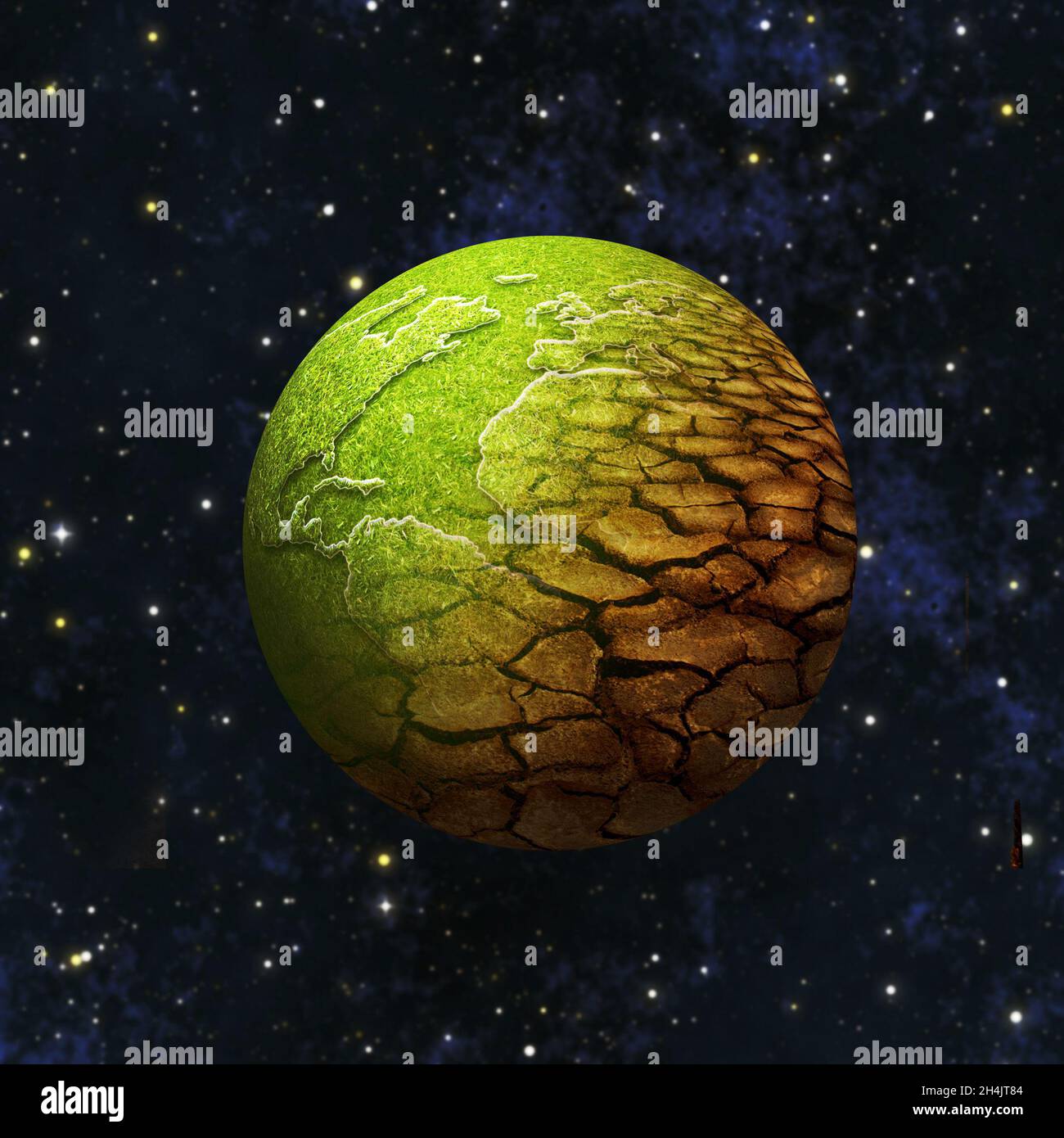 planet Earth half green half dry, global warming concept Stock Photo ...