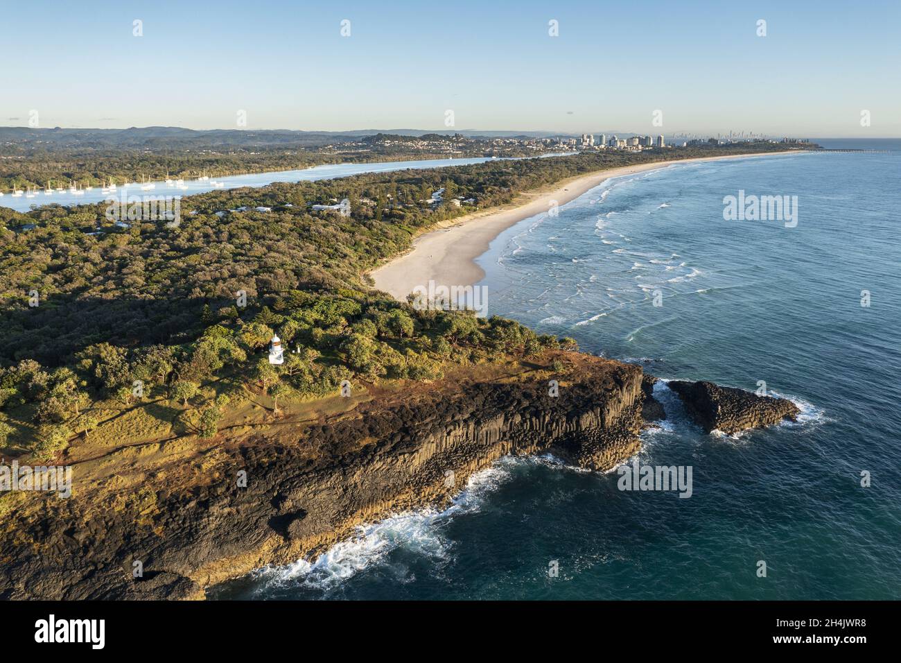 Aerial view of the Fingal Head Lighthouse near Tweed Heads in northern ...