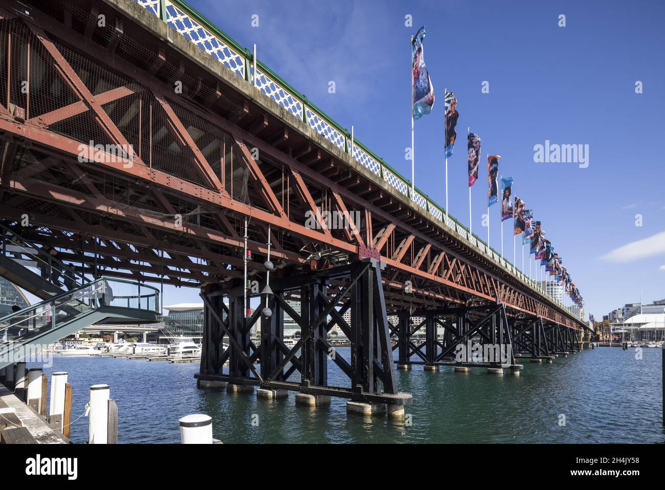 SYDNEY, AUSTRALIA - Sep 30, 2021: The Pyrmont street pedestrian bridge ...