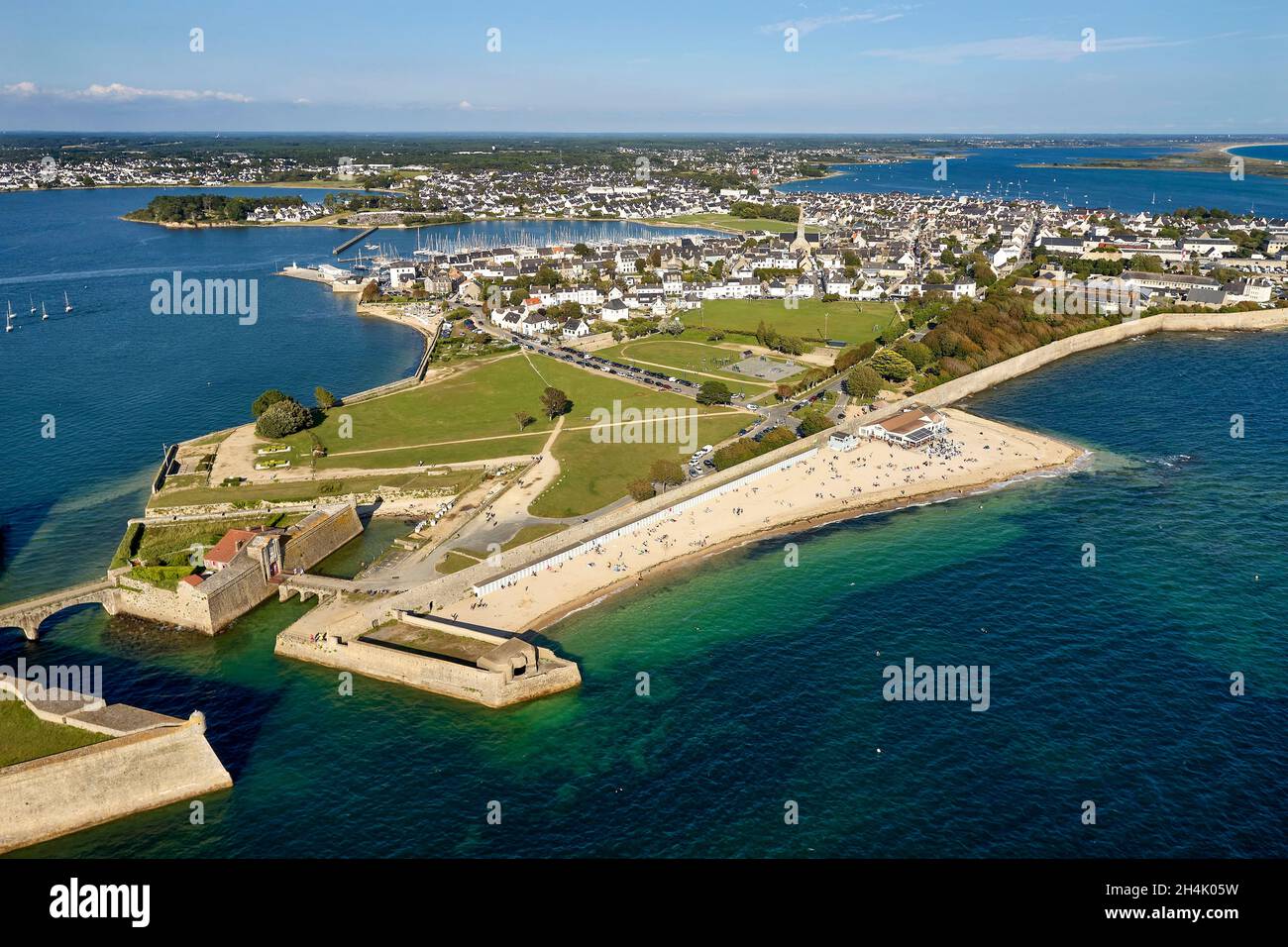 France, Morbihan, Port-Louis, la Grande Plage (aerial view Stock Photo ...