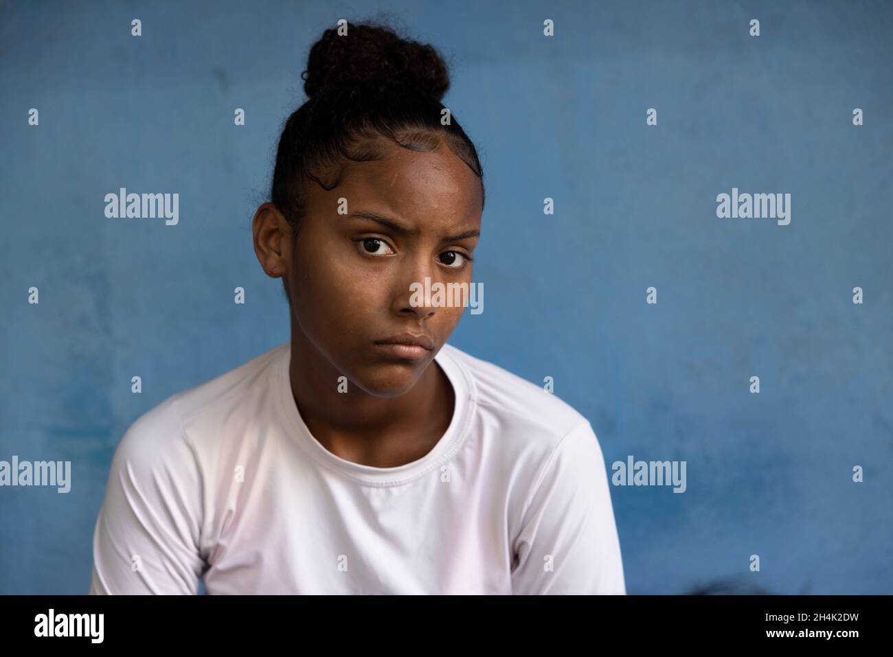 Brazil, Rio de Janeiro, Favela Babilona, ??portrait of a favela child ...