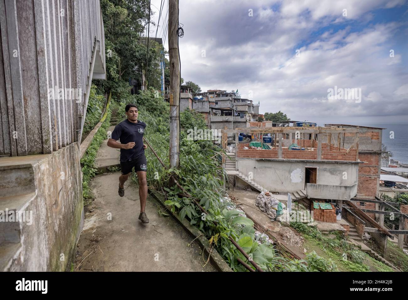 Brazil, Rio de Janeiro, Favela Babilona, ??Julio in training, in the ...
