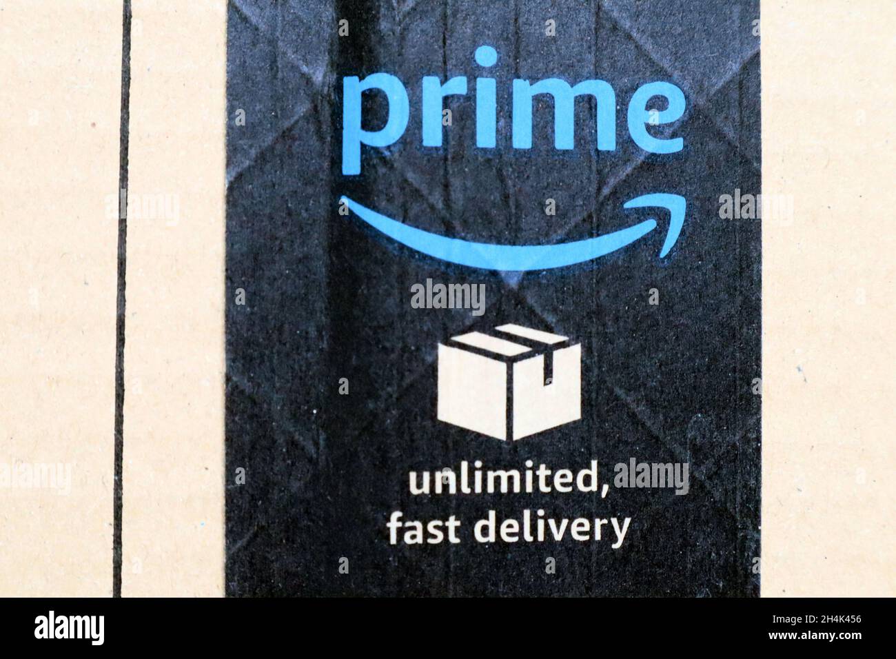 Detail of AMAZON Prime Shipping Cardboard Box. Amazon is an American ...