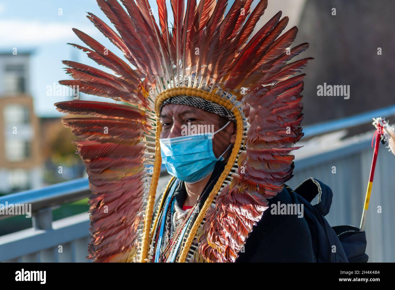 Glasgow, Scotland, UK. 3rd November 2021: Chief Ninawa Huni Kui outside ...