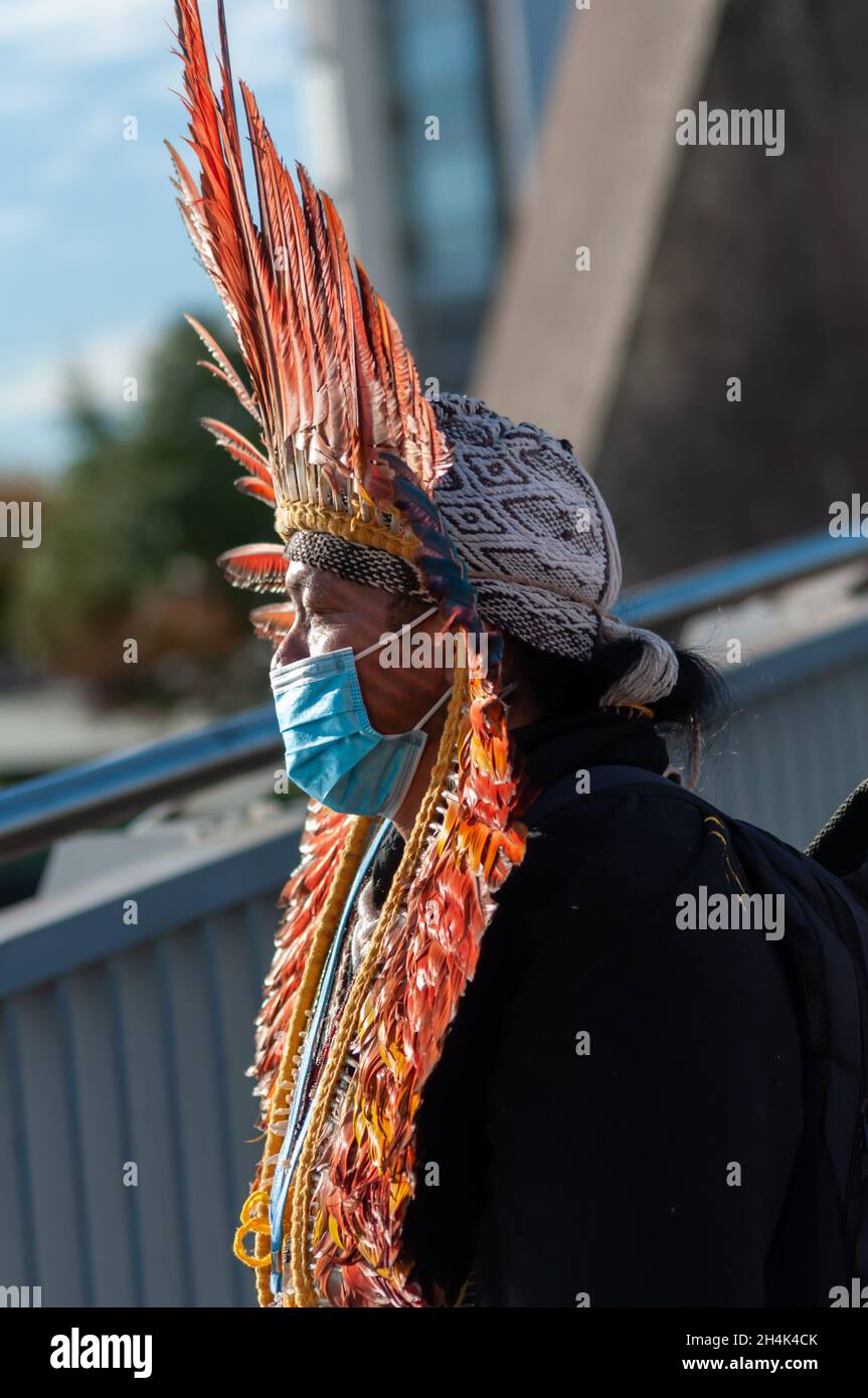 Glasgow, Scotland, UK. 3rd November 2021: Chief Ninawa Huni Kui outside ...