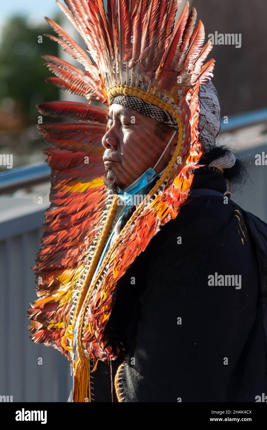 Glasgow, Scotland, UK. 3rd November 2021: Chief Ninawa Huni Kui outside ...