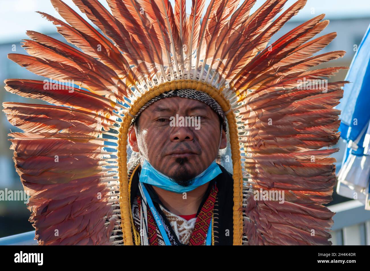 Glasgow, Scotland, UK. 3rd November 2021: Chief Ninawa Huni Kui outside ...
