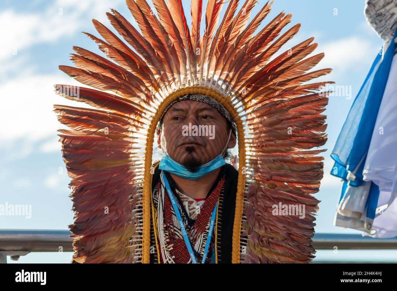 Glasgow, Scotland, UK. 3rd November 2021: Chief Ninawa Huni Kui outside ...