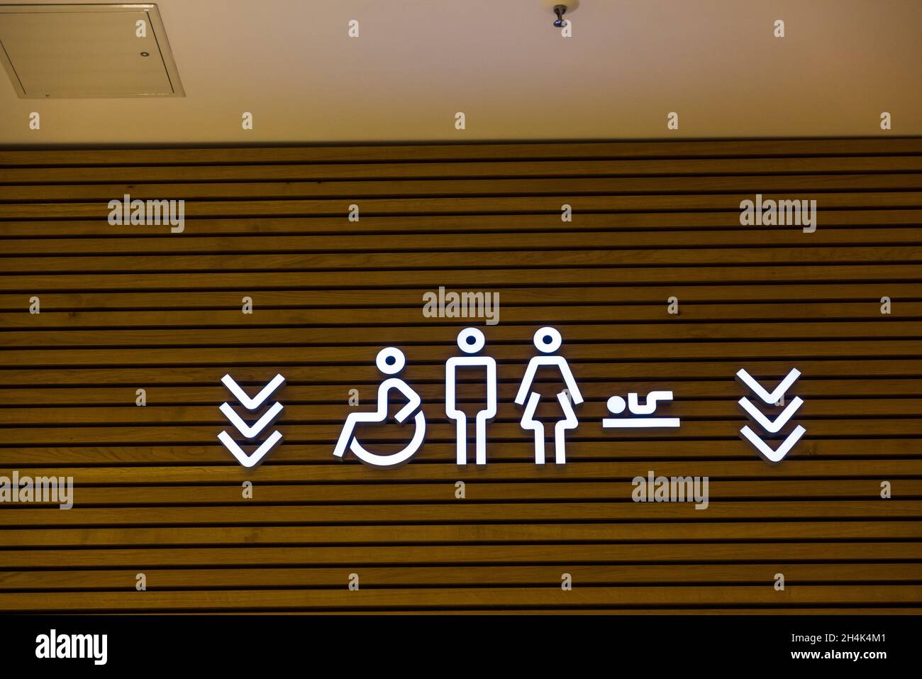 Closeup of toilet signage on wooden surface Stock Photo - Alamy