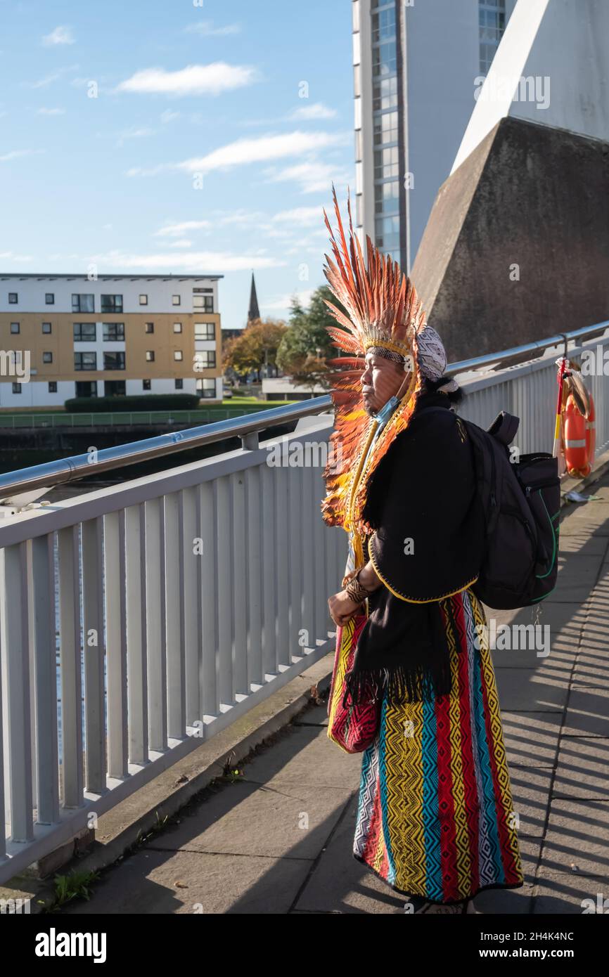 Glasgow, Scotland, UK. 3rd November 2021: Chief Ninawa Huni Kui outside ...