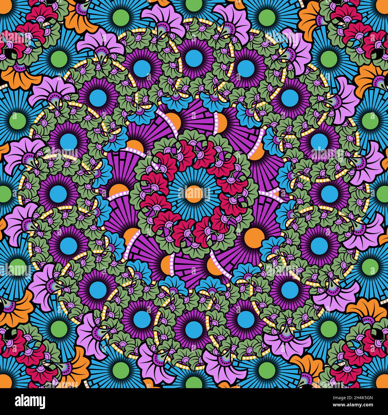 Mandala African Wax Print fabric, Ethnic handmade ornament fashion ...