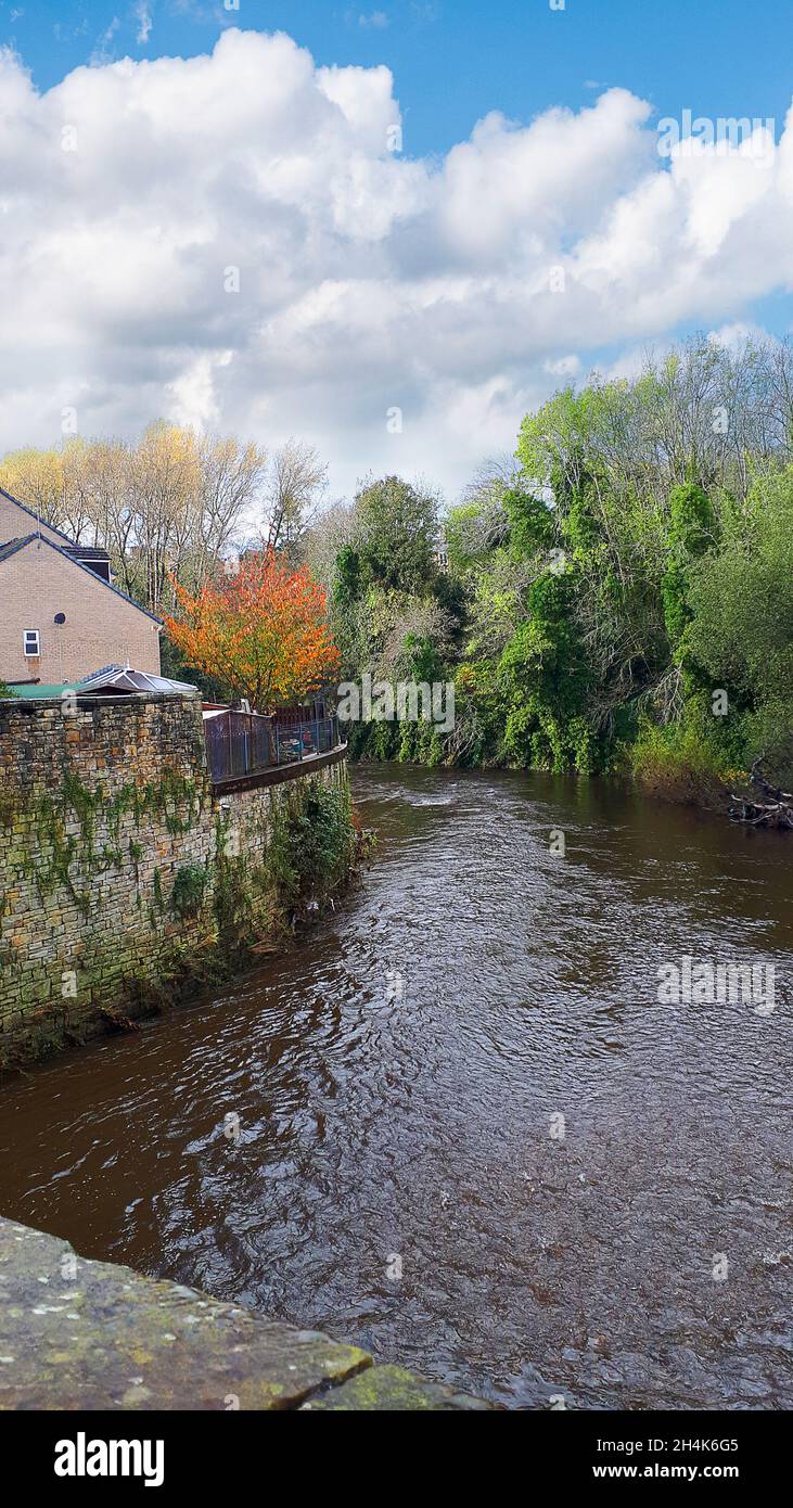 The River Calder as it runs through East Lancashire in Padiham.This ...