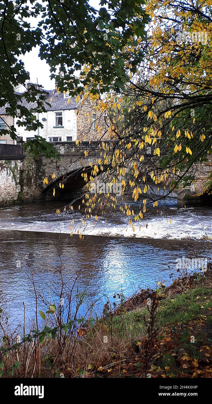 The River Calder as it runs through East Lancashire in Padiham.This ...
