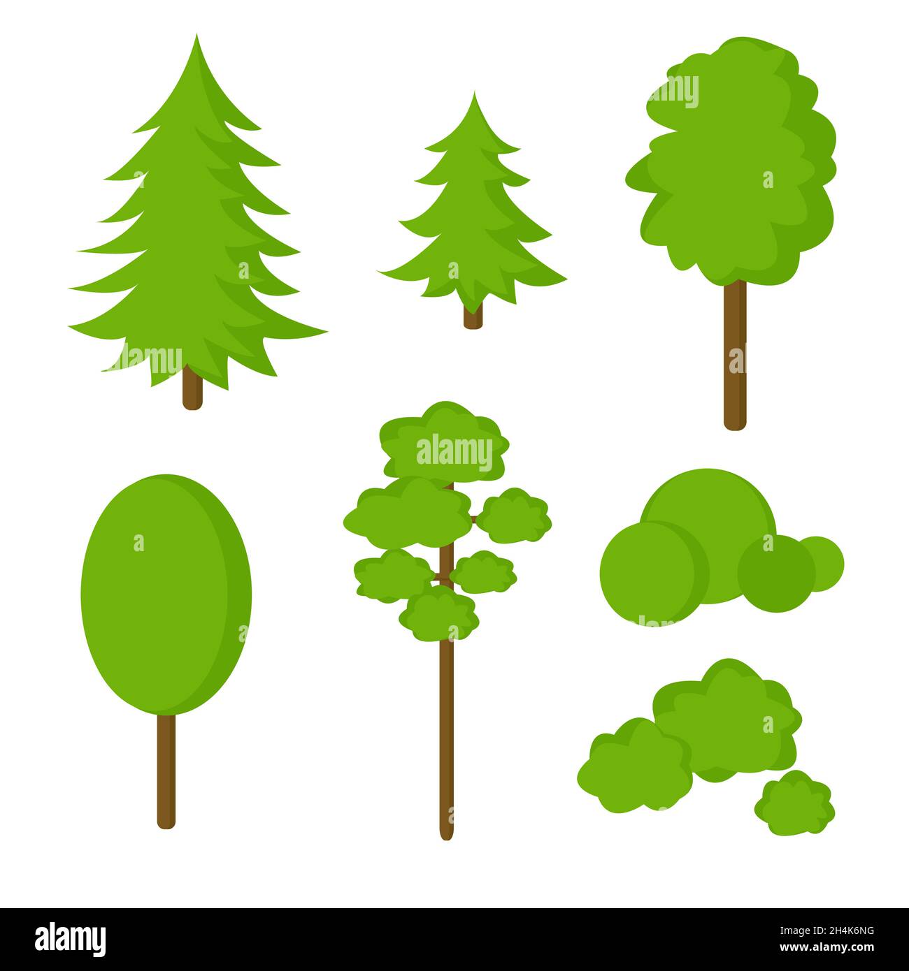 Trendy set of abstract flat trees and bushes isolated on a white ...