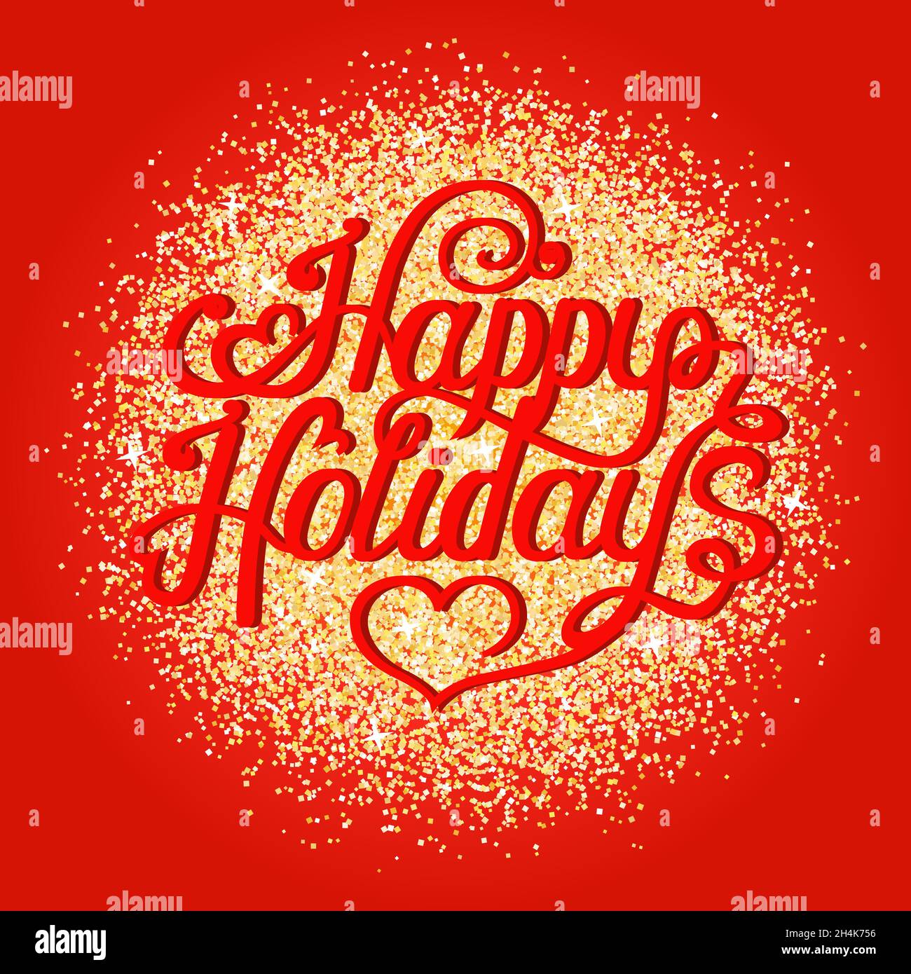Happy holidays vector lettering on red background with golden glitter ...