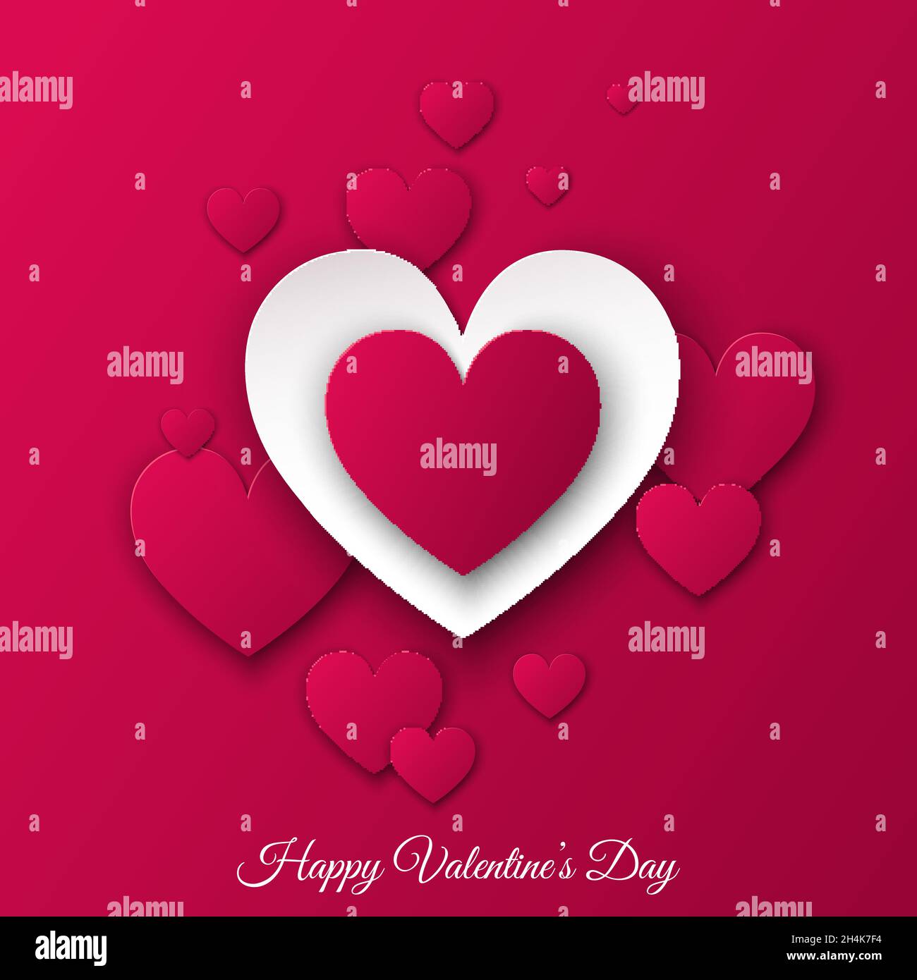 Happy Valentines day background with pink cut paper hearts. Weeding ...