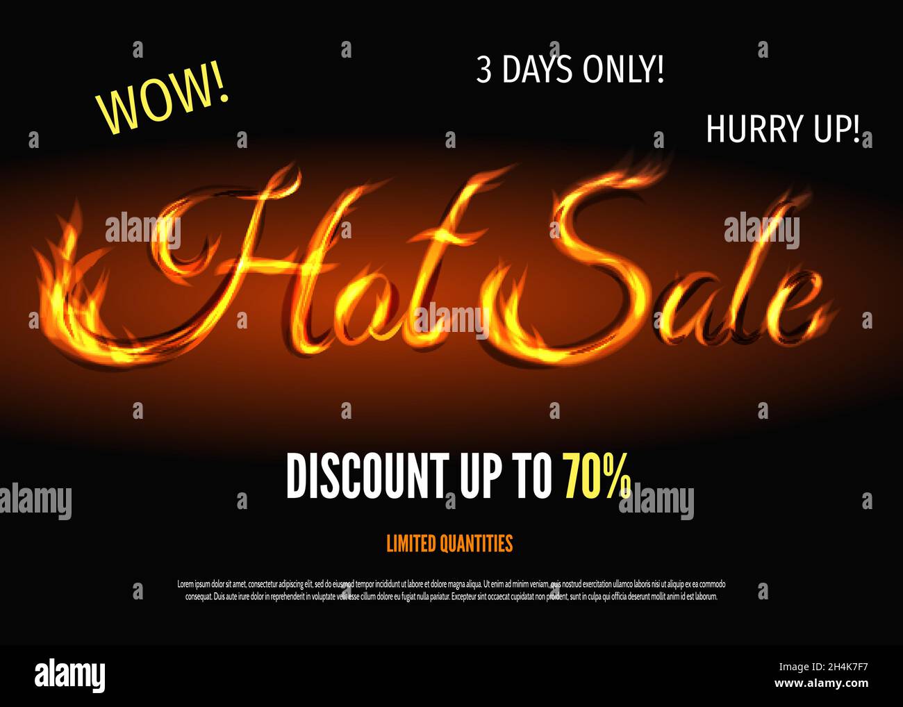 Hot sale banner with text from fire. Super discount and special offer ...