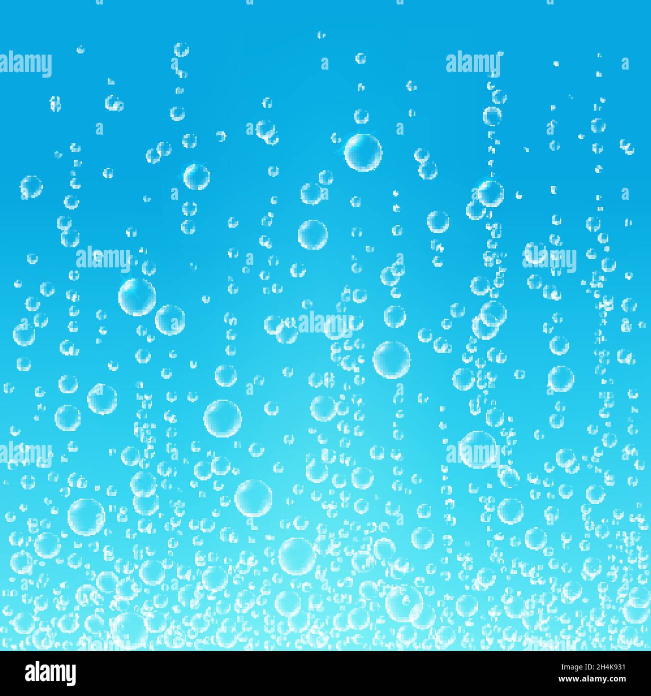 Underwater fizzing air bubbles on blue background. Fizzy sparkles in water, sea, aquarium, ocean ...