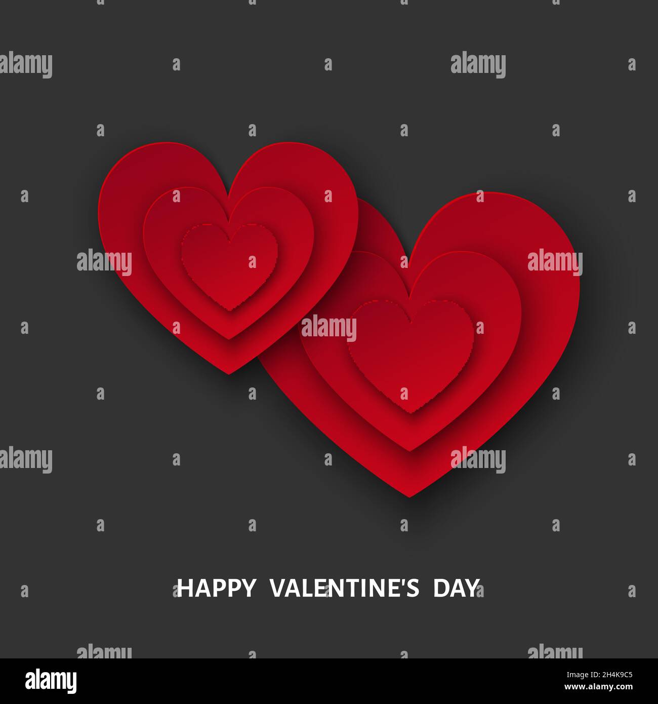 Happy Valentines day black background with red cut paper hearts ...