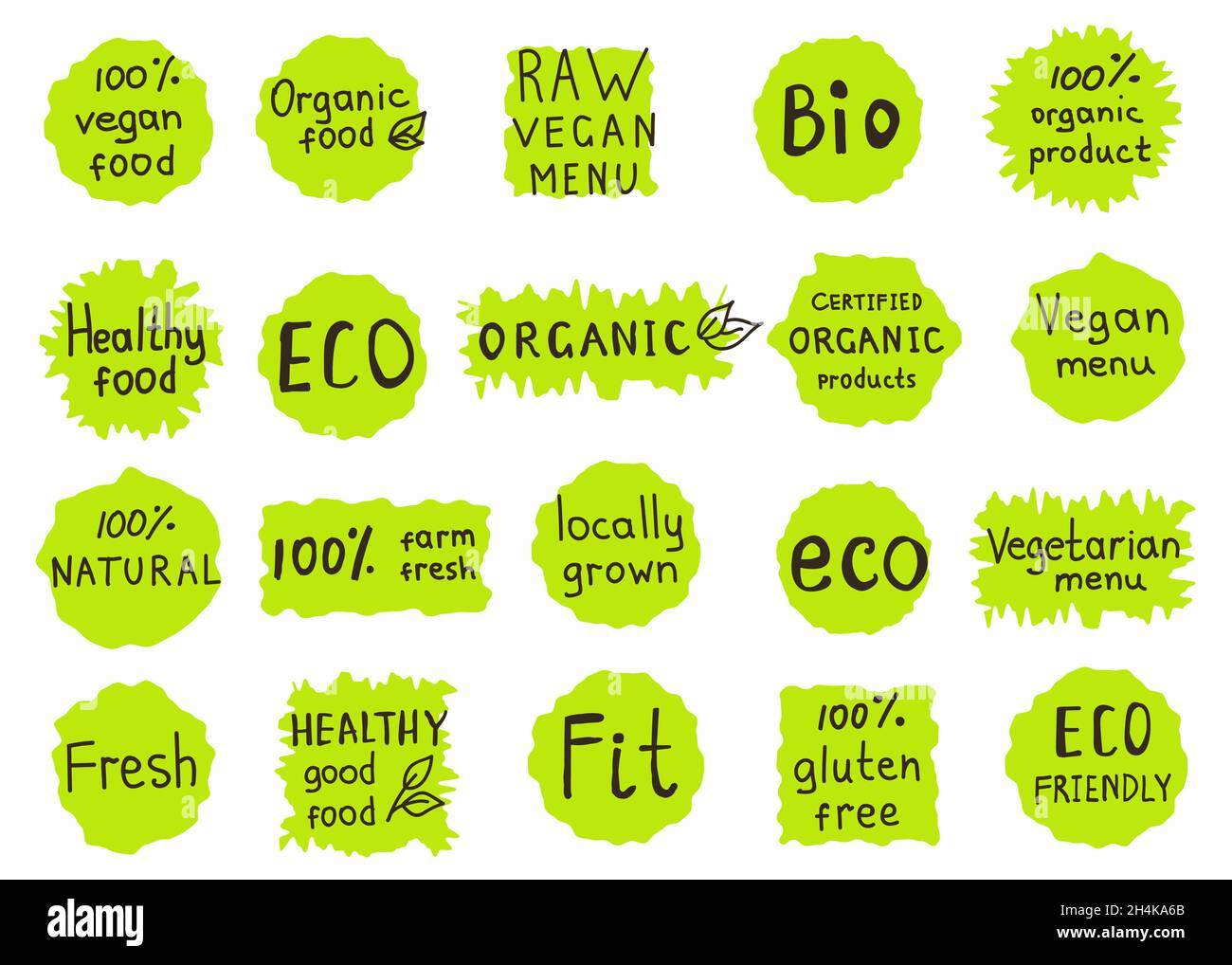 Set of 100% organic, natural, bio,farm, raw, eco, healthy food labels ...