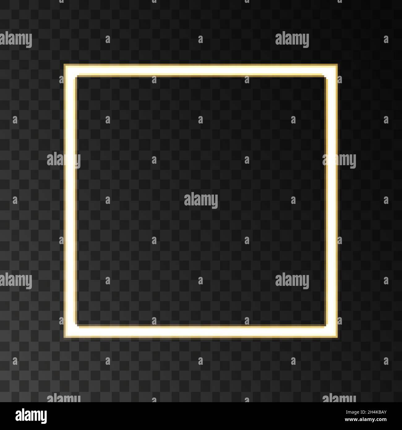 Gold neon frame with lights effects isolated on black transparent ...
