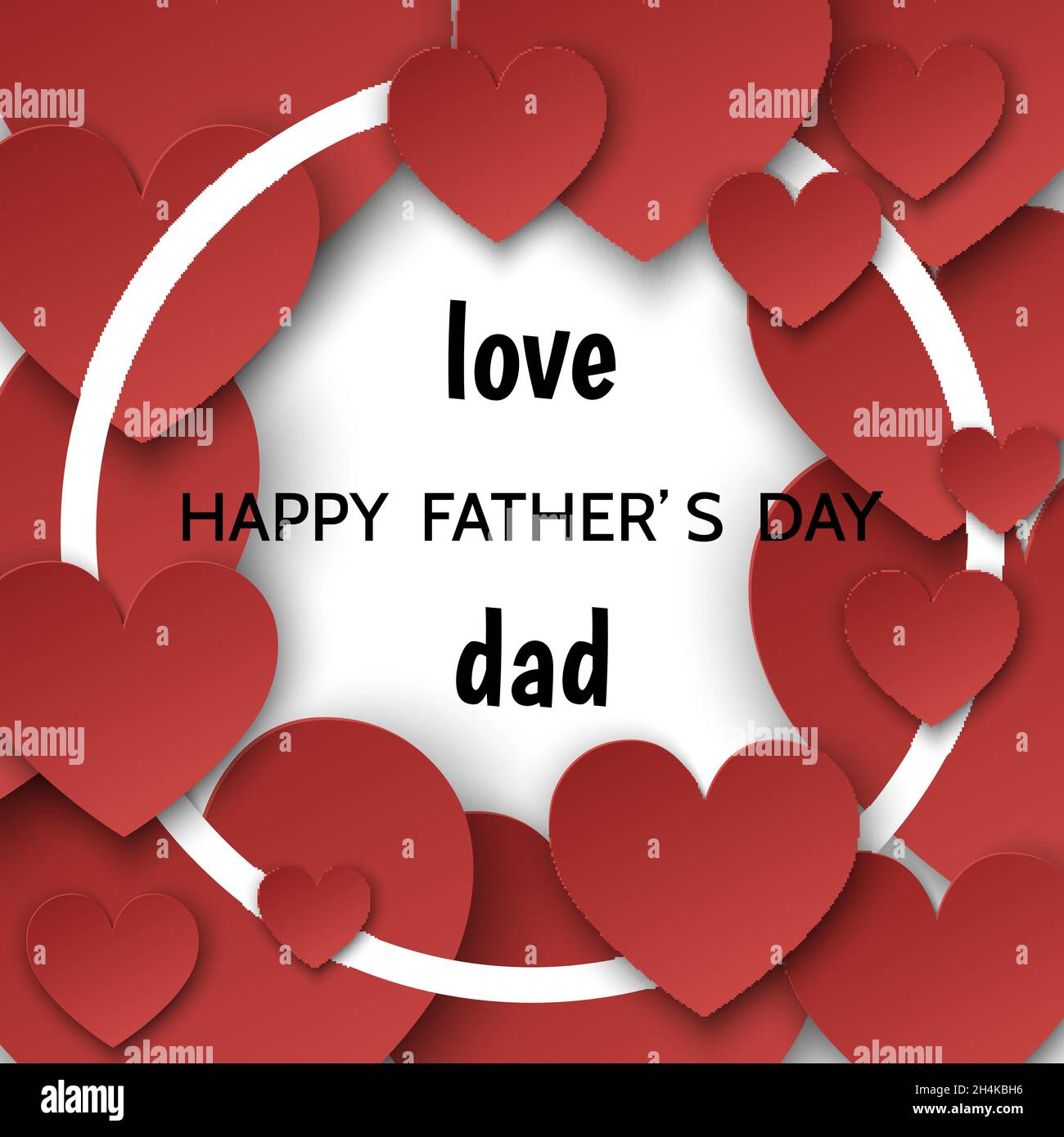 Happy Father’s Day greeting card with hearts and round frame isolated ...