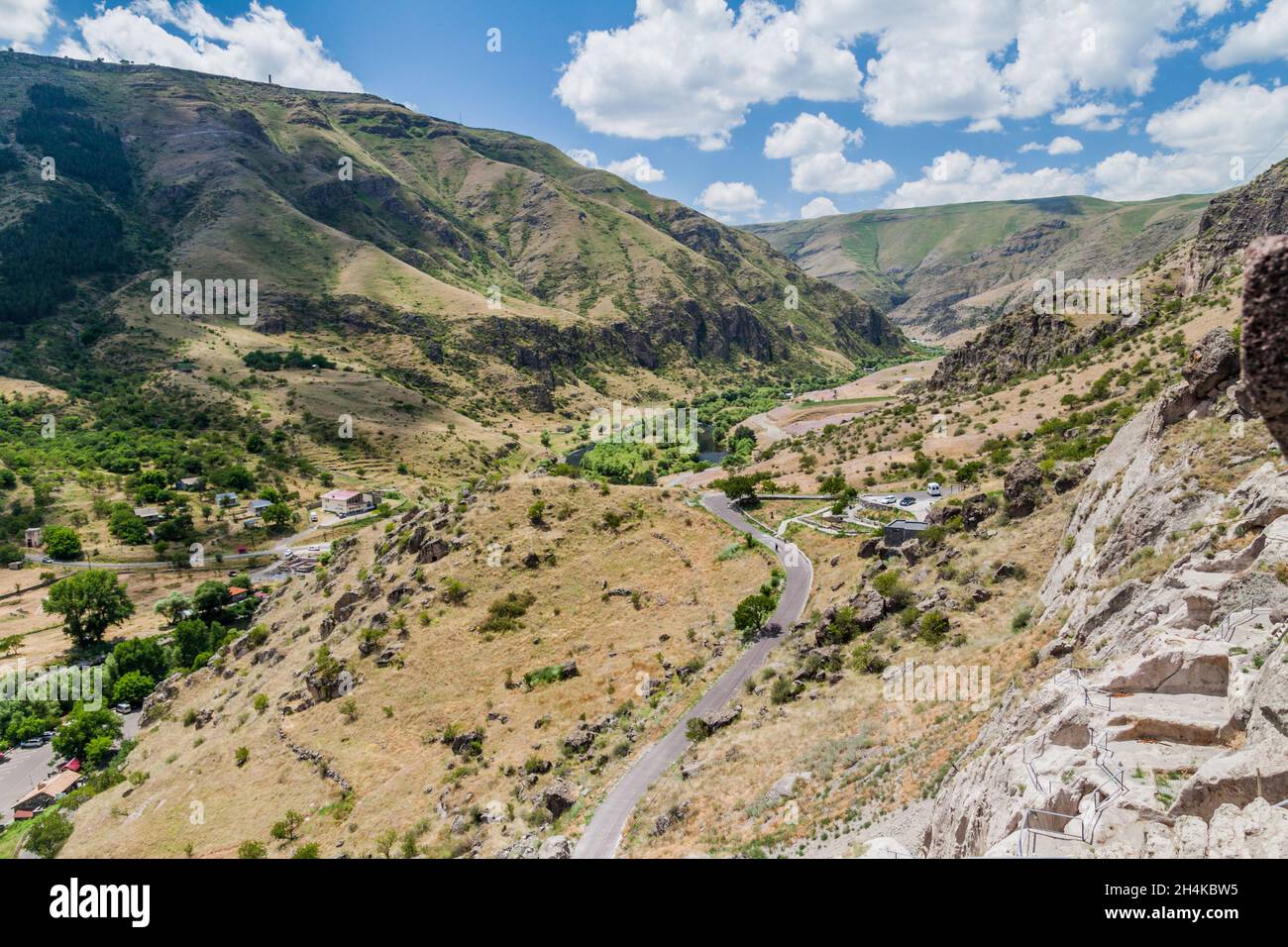 Mtkvari river valley viewed from Vardzia cave monastery, Georgia Stock ...