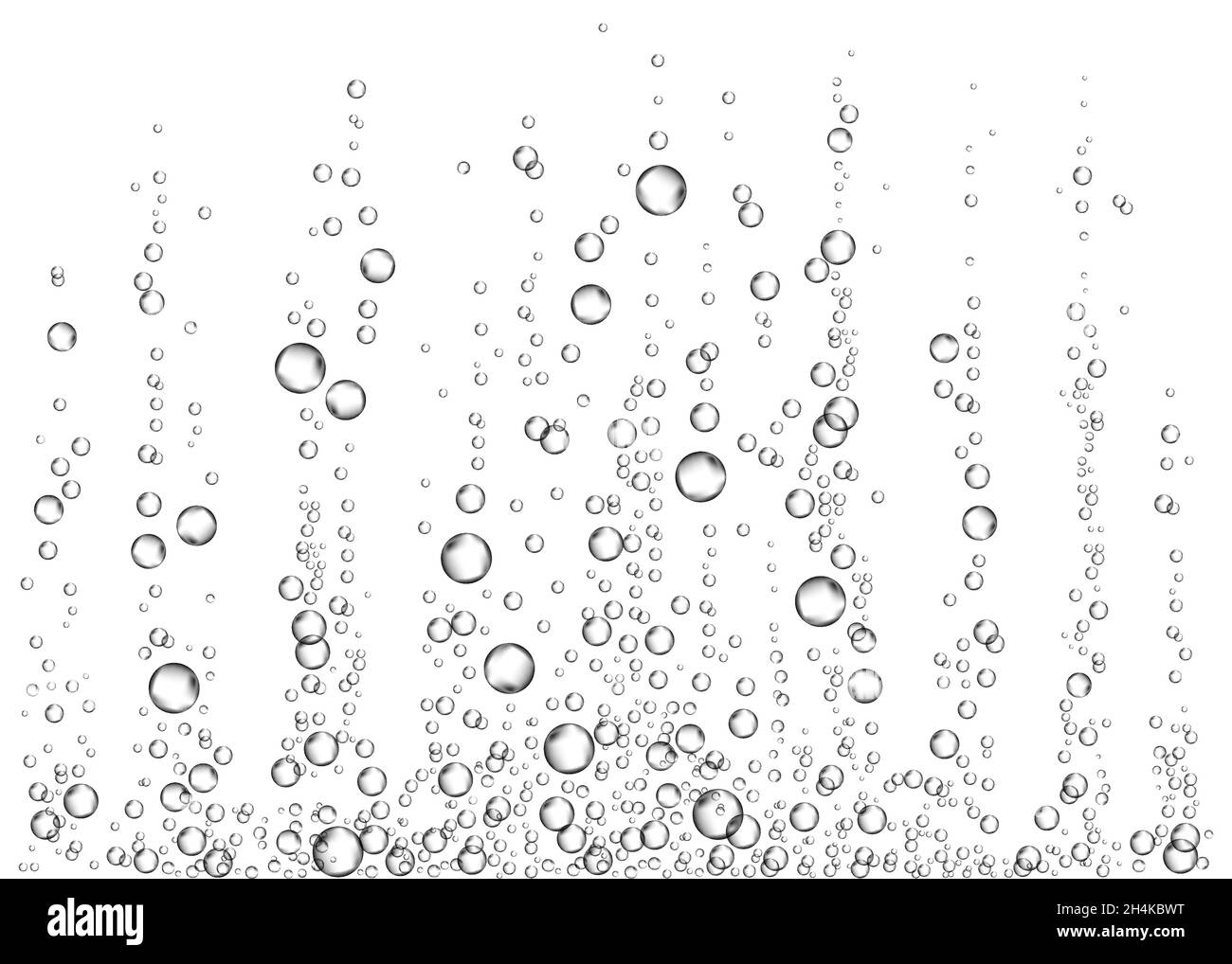 Underwater fizzing air bubbles on white background. Fizzy sparkles in water, sea, aquarium ...