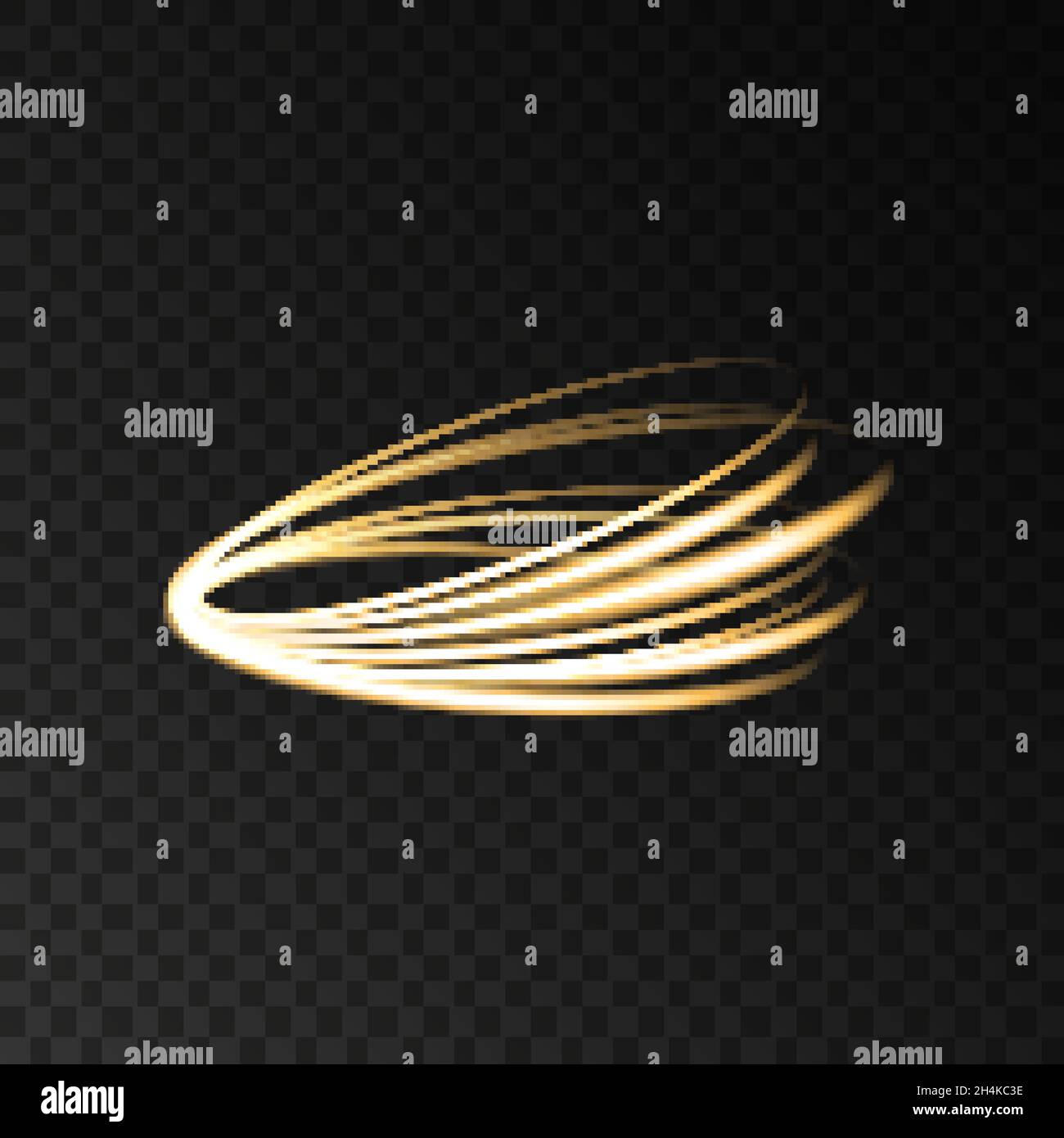 Gold neon circle swirl trail trace light effect isolated on black ...