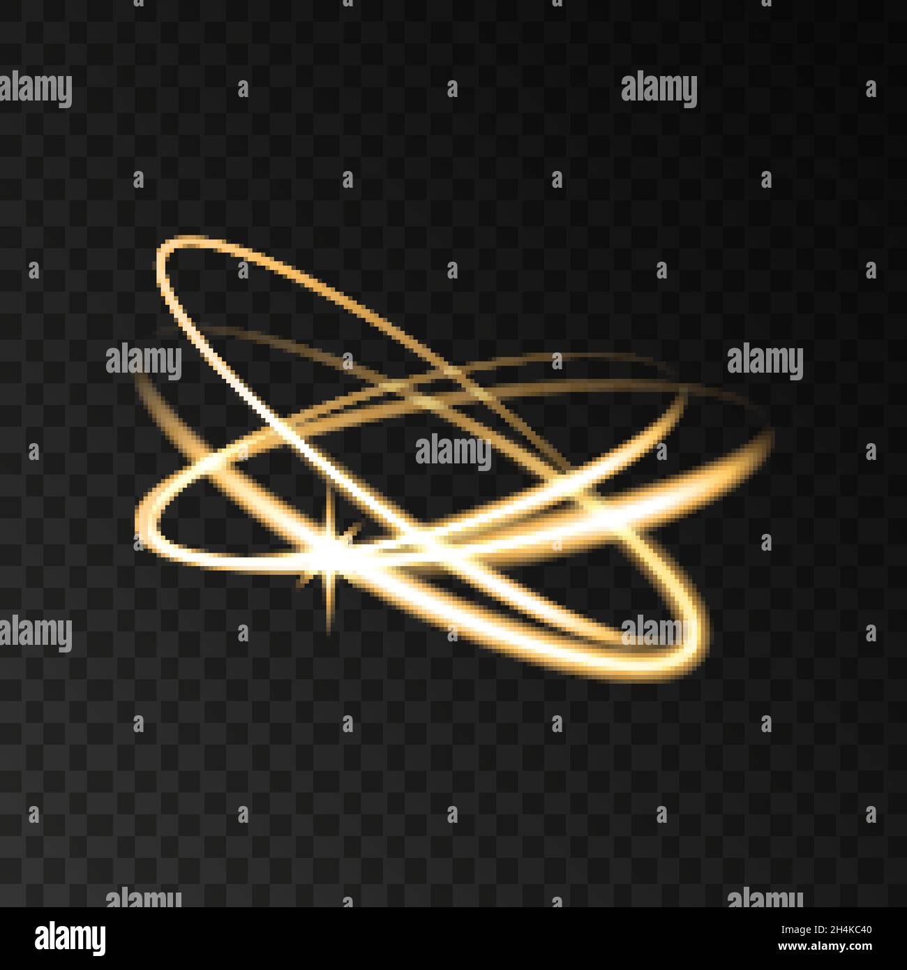 Gold neon round speed motion lights effects with star isolated on black ...