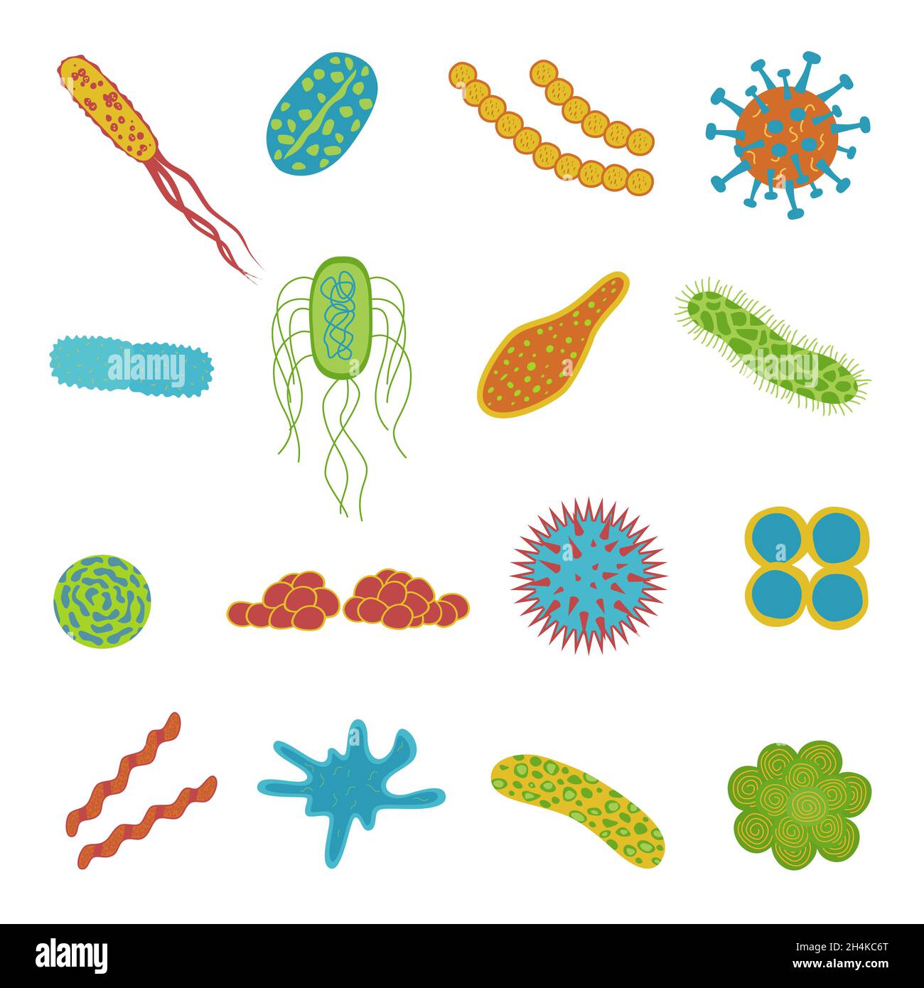 Virus and bacteria icons isolated on white background. Microbiome in ...