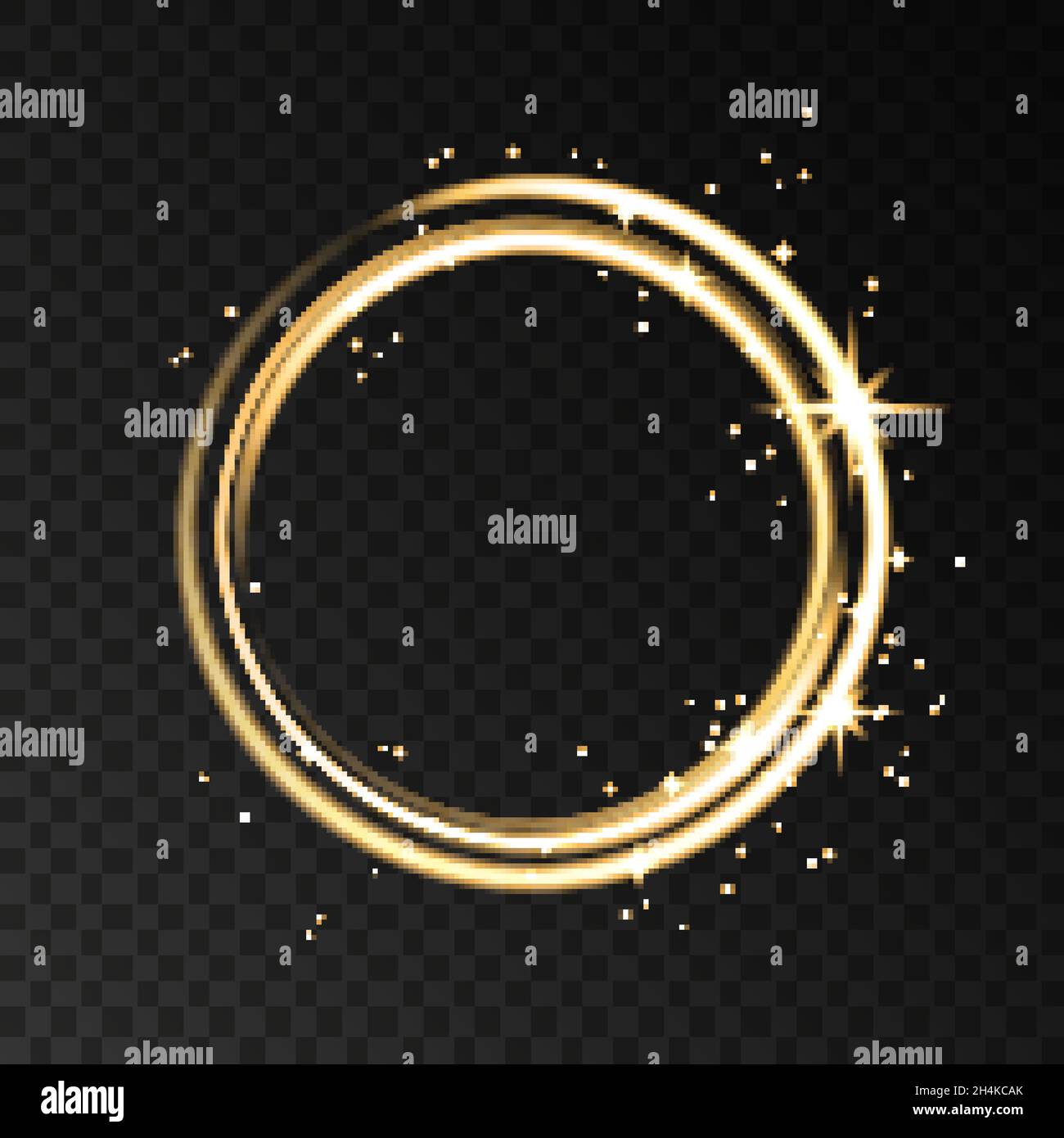 Golden neon ring lights effect isolated on black transparent background ...