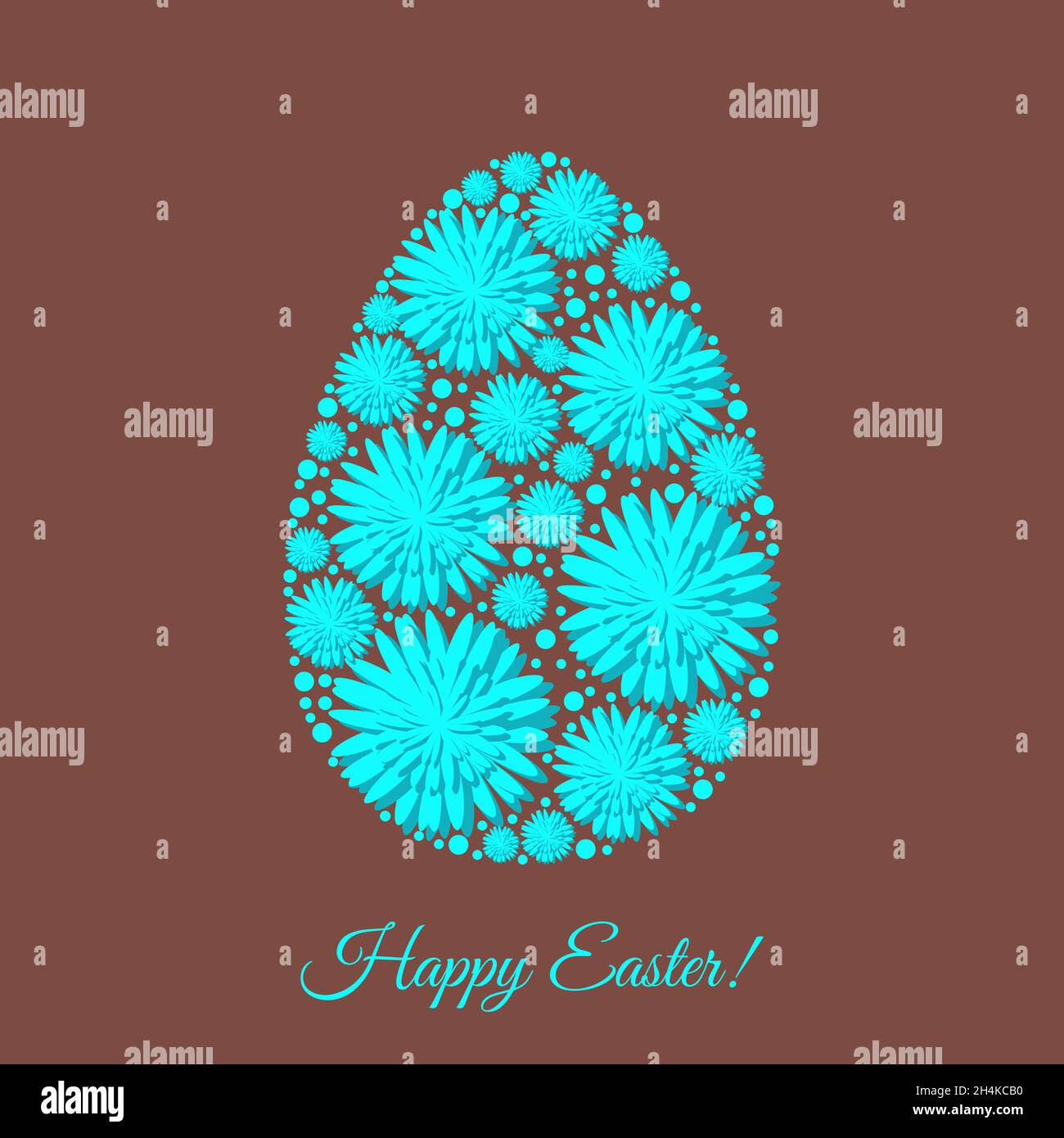 Happy Easter Greeting Card Template With Decorated Flowers Egg Isolated