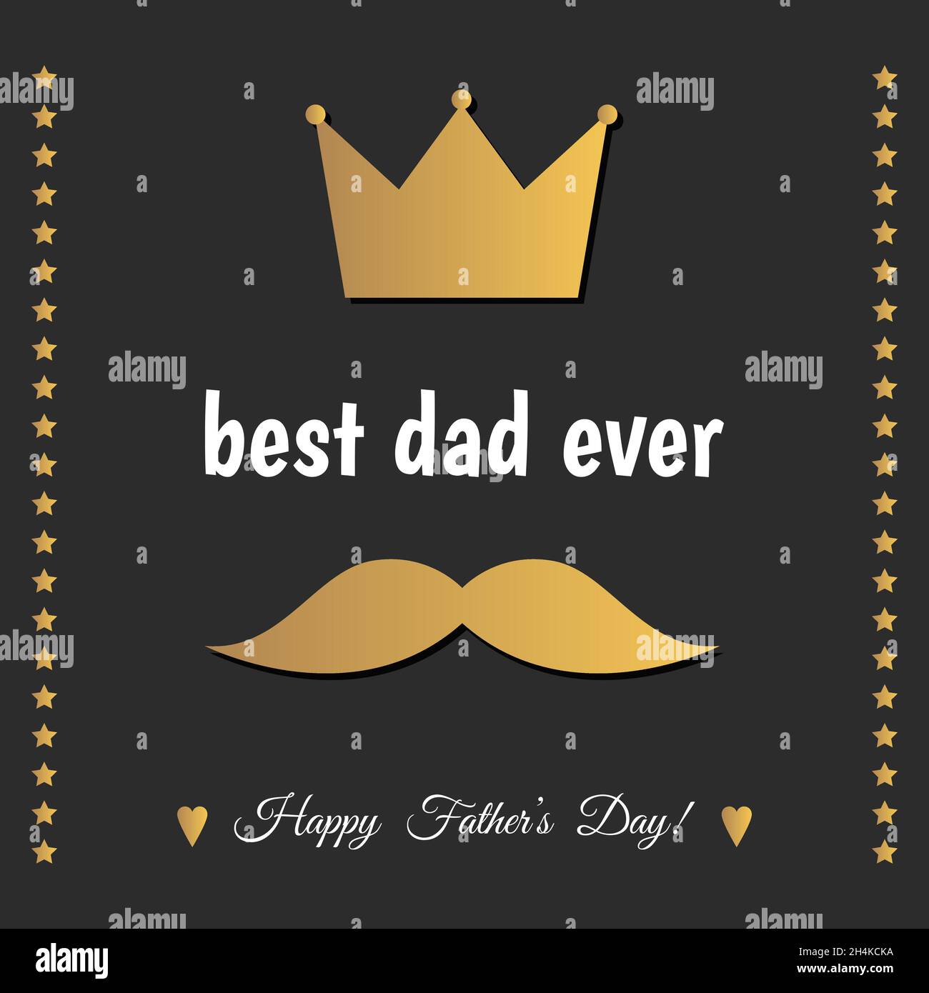 Happy Father’s Day greeting card with gold mustache and crown on black ...