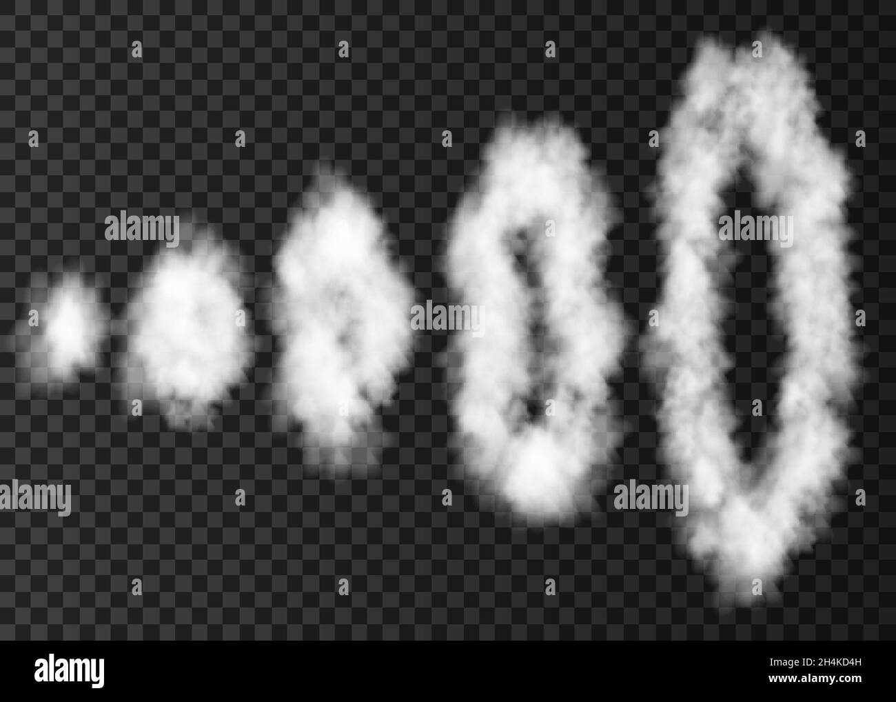 White puff of smoke isolated on transparent background. Steam rings ...