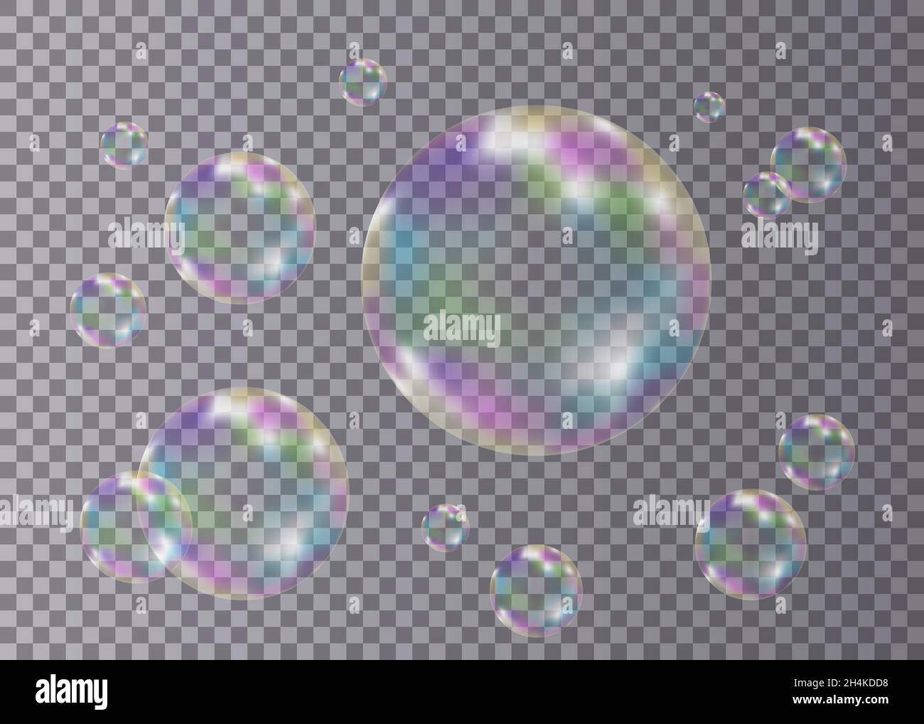 Set of realistic transparent colorful soap bubbles with rainbow ...