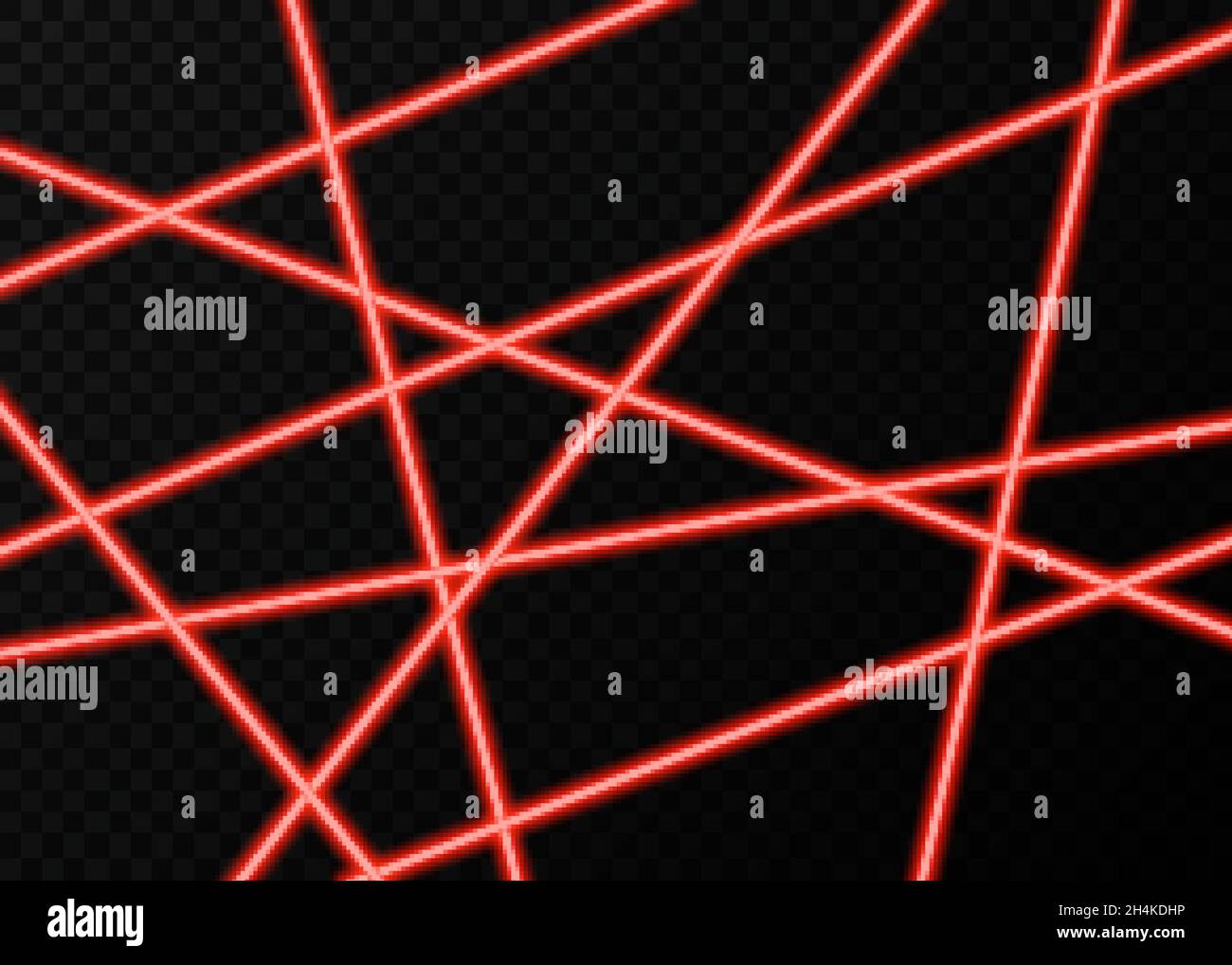 Red laser beams with flashes of lights isolated on black transparent ...
