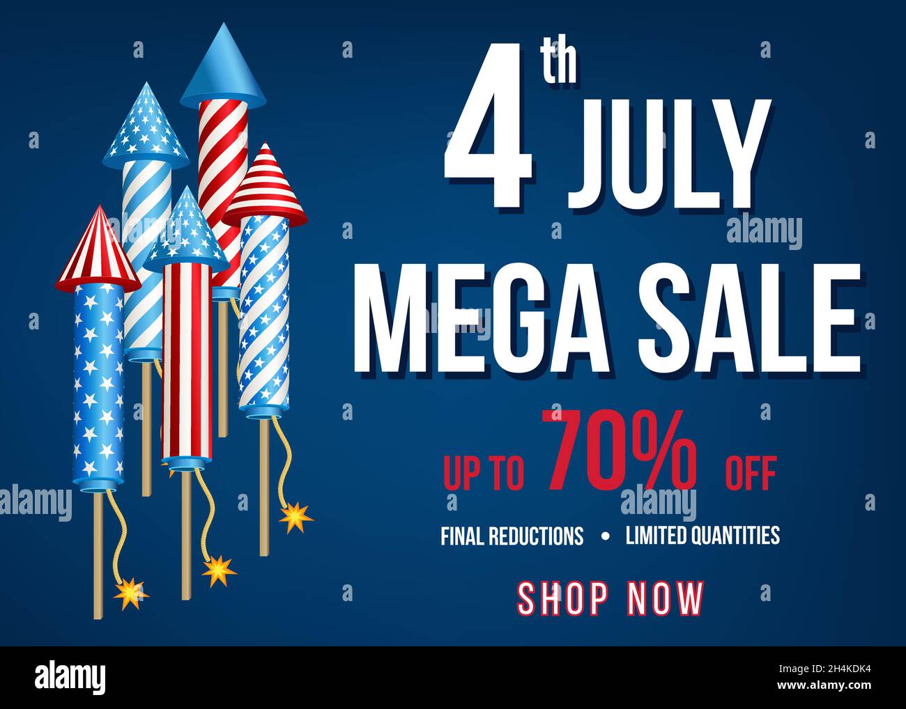 Independence Day of the USA. 4th of July mega sale banner with firework ...