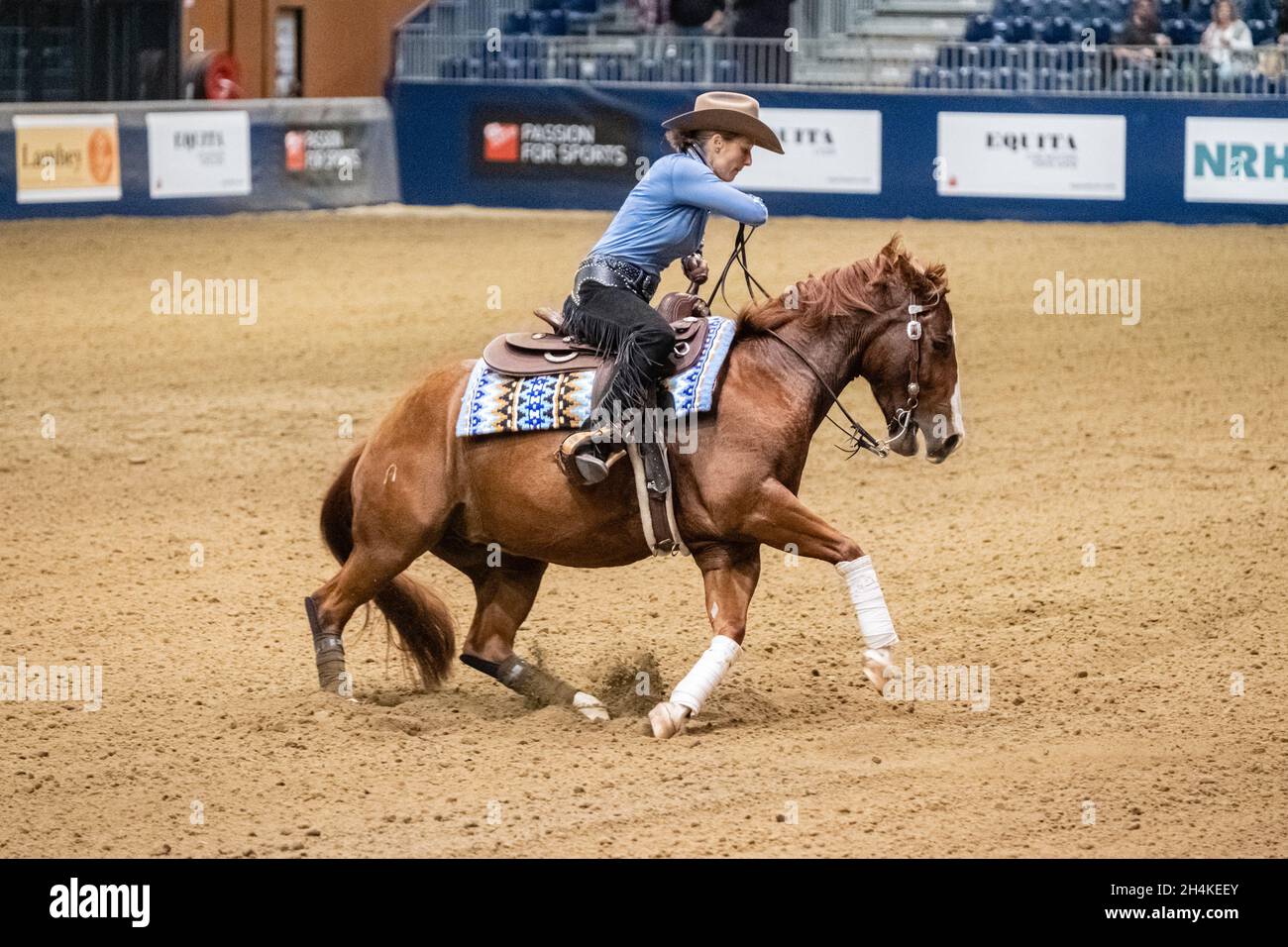 Lyon (France), 30 October 2021. A rider at a reining competition Stock ...