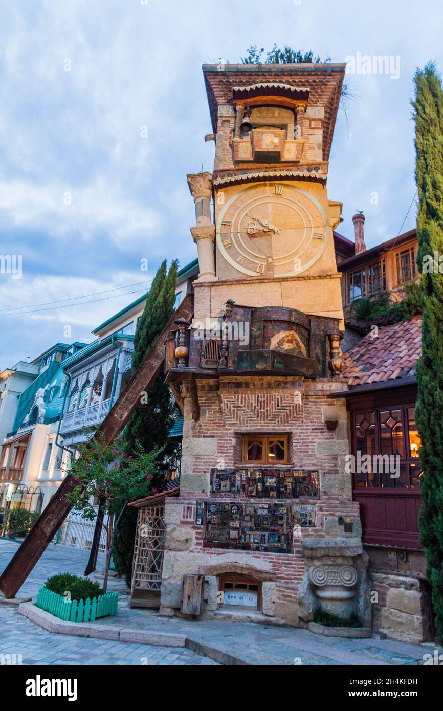 TBILISI, GEORGIA - JULY 15, 2017: Clock tower built in the Old town of ...
